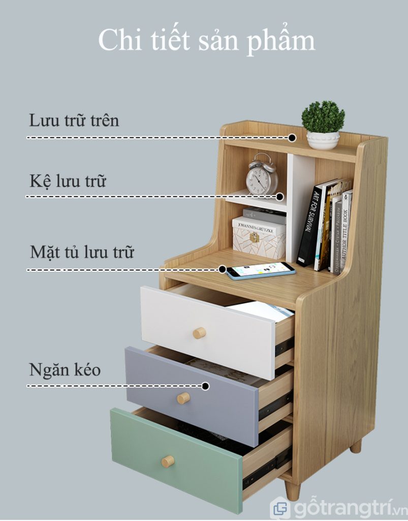 Tab đầu giường nhỏ gọn bằng gỗ MDF GHS-51828