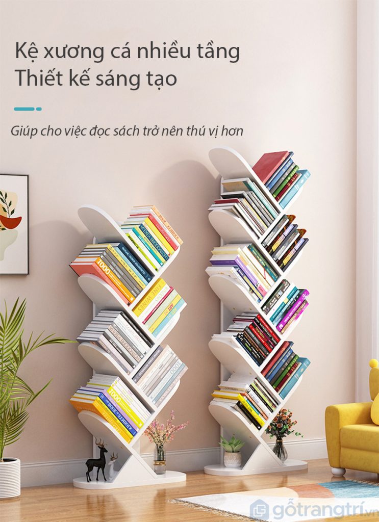 Kệ sách xương cá 9 tầng gỗ công nghiệp GHS-2549