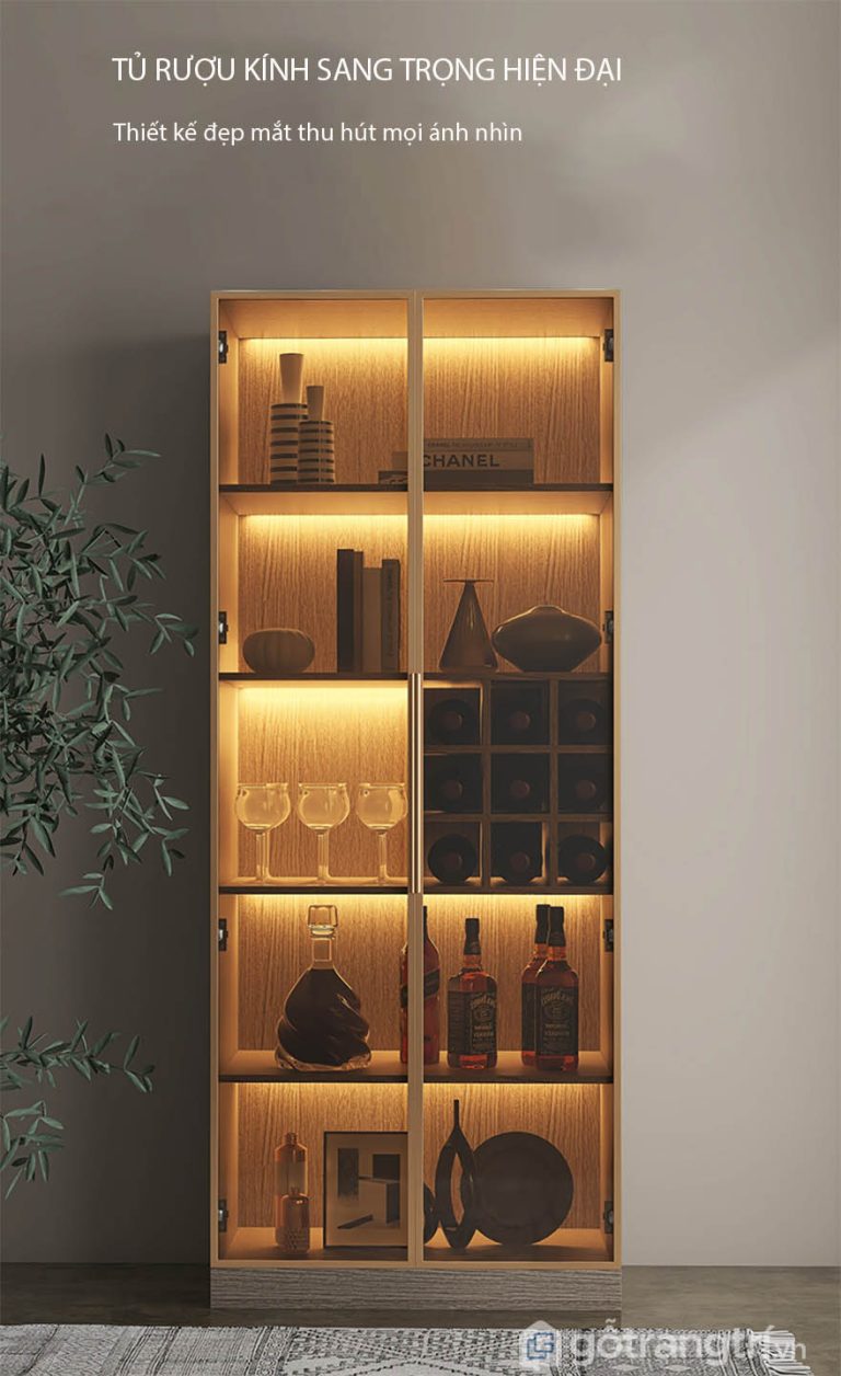 Tủ rượu bằng gỗ kết hợp kính sang trọng GHS-51864