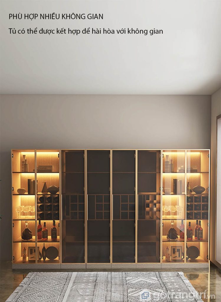 Tủ rượu bằng gỗ kết hợp kính sang trọng GHS-51864